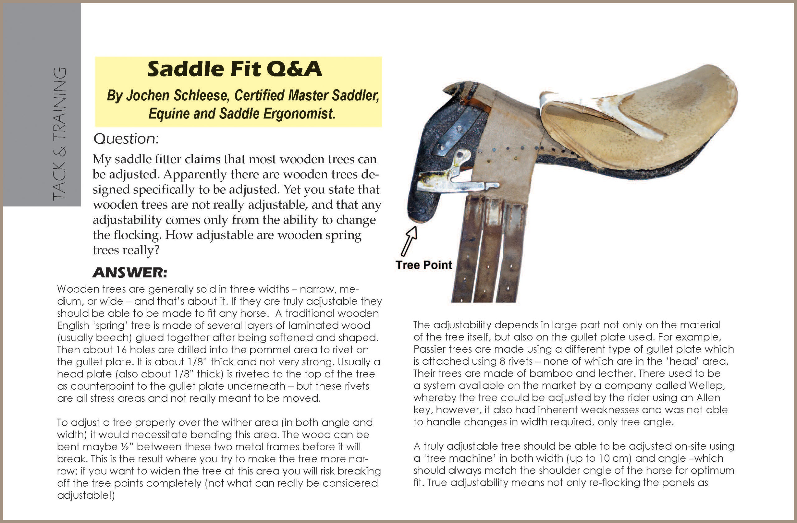 Q and A: My saddle fitter claims that most wooden trees can be adjusted ...